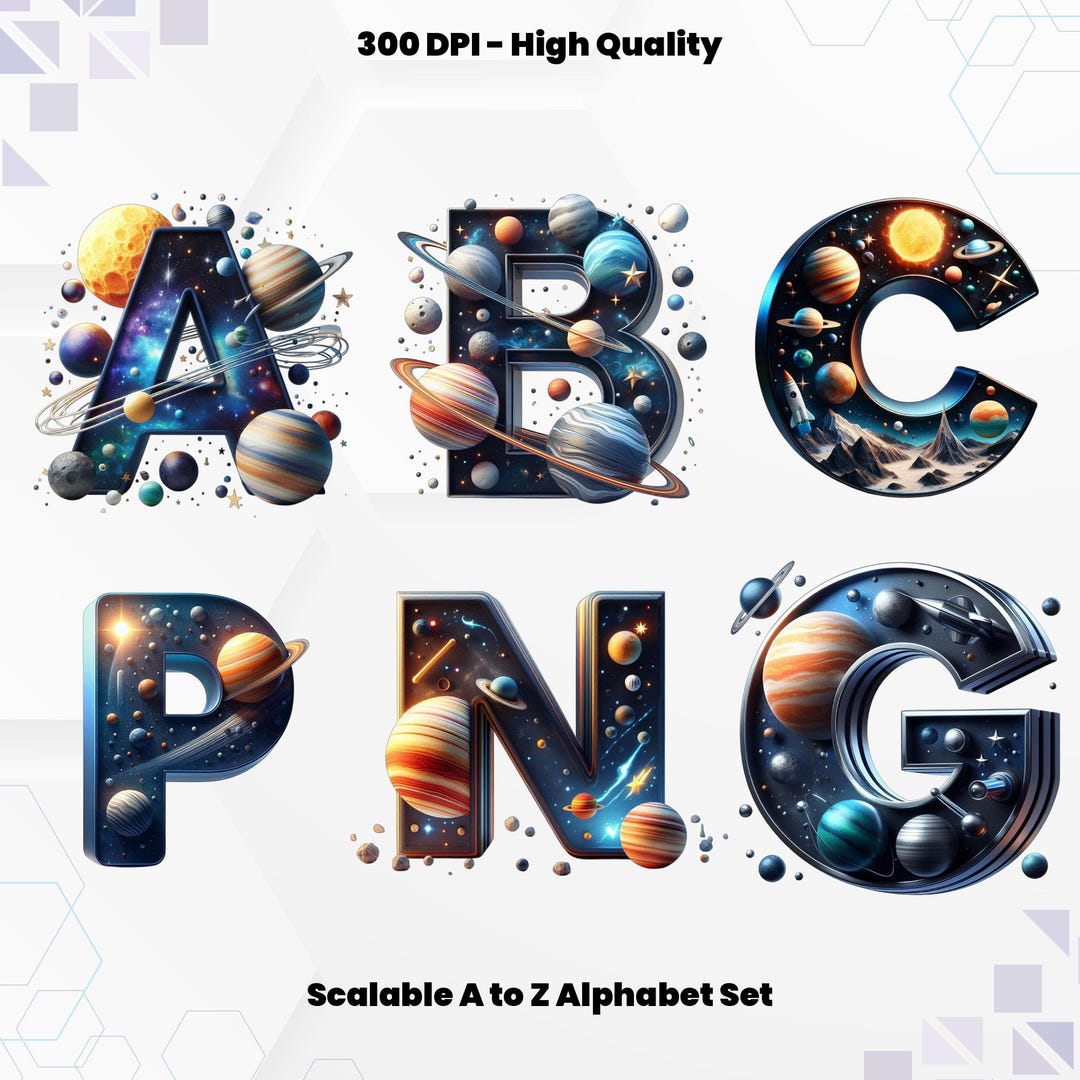 Galaxy Planet Alphabet Letters PNG Bundle: Space Clip Art (digital ...