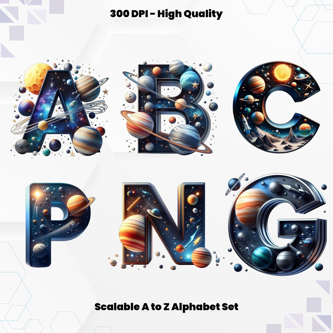 Galaxy Planet Alphabet Letters PNG Bundle: Space Clip Art (digital ...