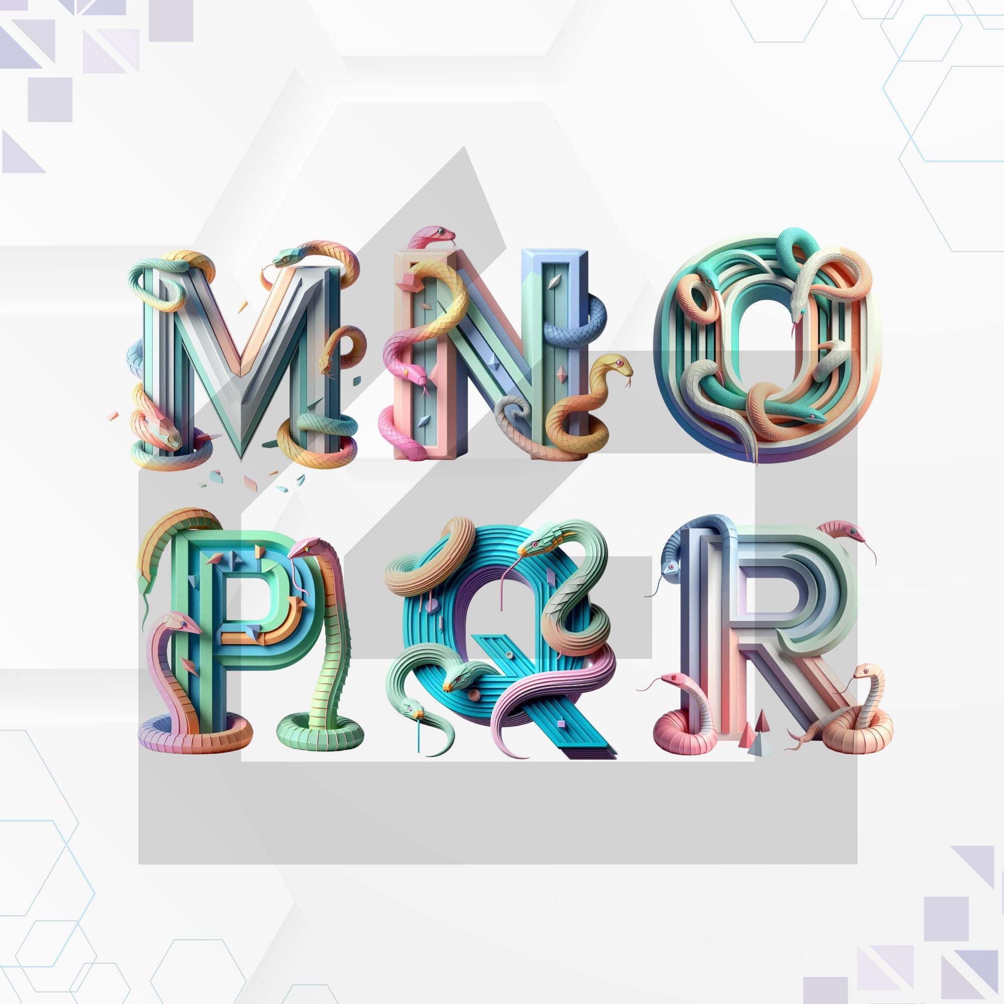 Snake Alphabet Clipart: Colorful Doodle Letters, Font PNG (digital ...