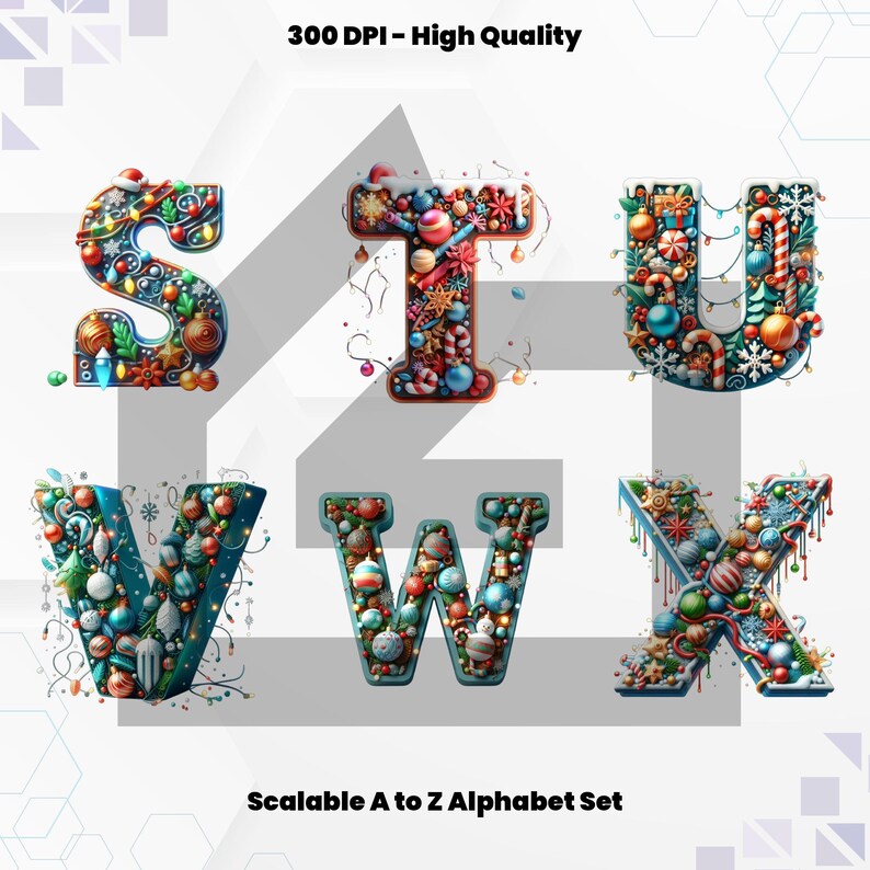 Christmas Printable Doodle Font Alphabet Numbers Set - Festive A-Z ...