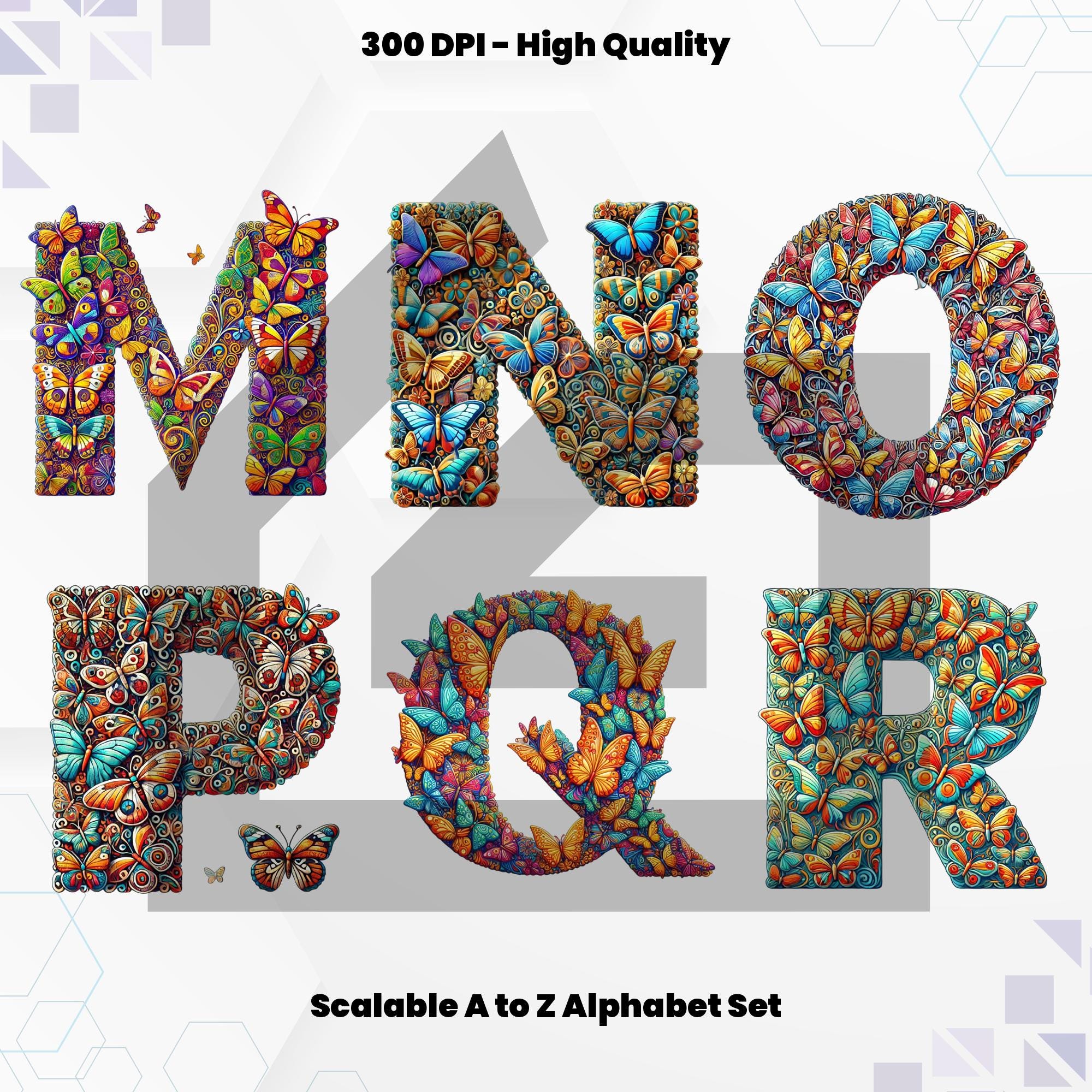 Butterfly Alphabet Clip Art PNG Bundle, Colorful Letters and Numbers ...