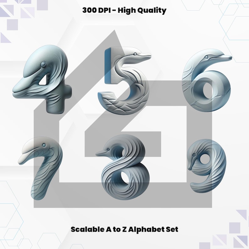 Dolphin Alphabet Clipart: 3D Doodle Letters & Numbers (PNG Digital ...