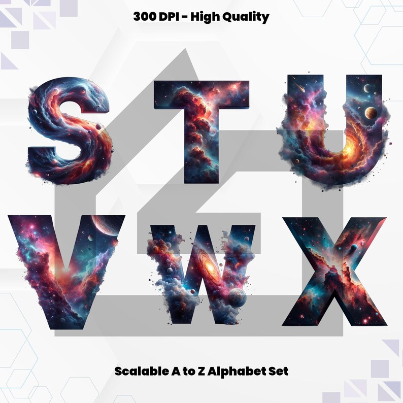 Space Nebula Alphabet PNG Clip Art: Galaxy Letters & Numbers (digital ...