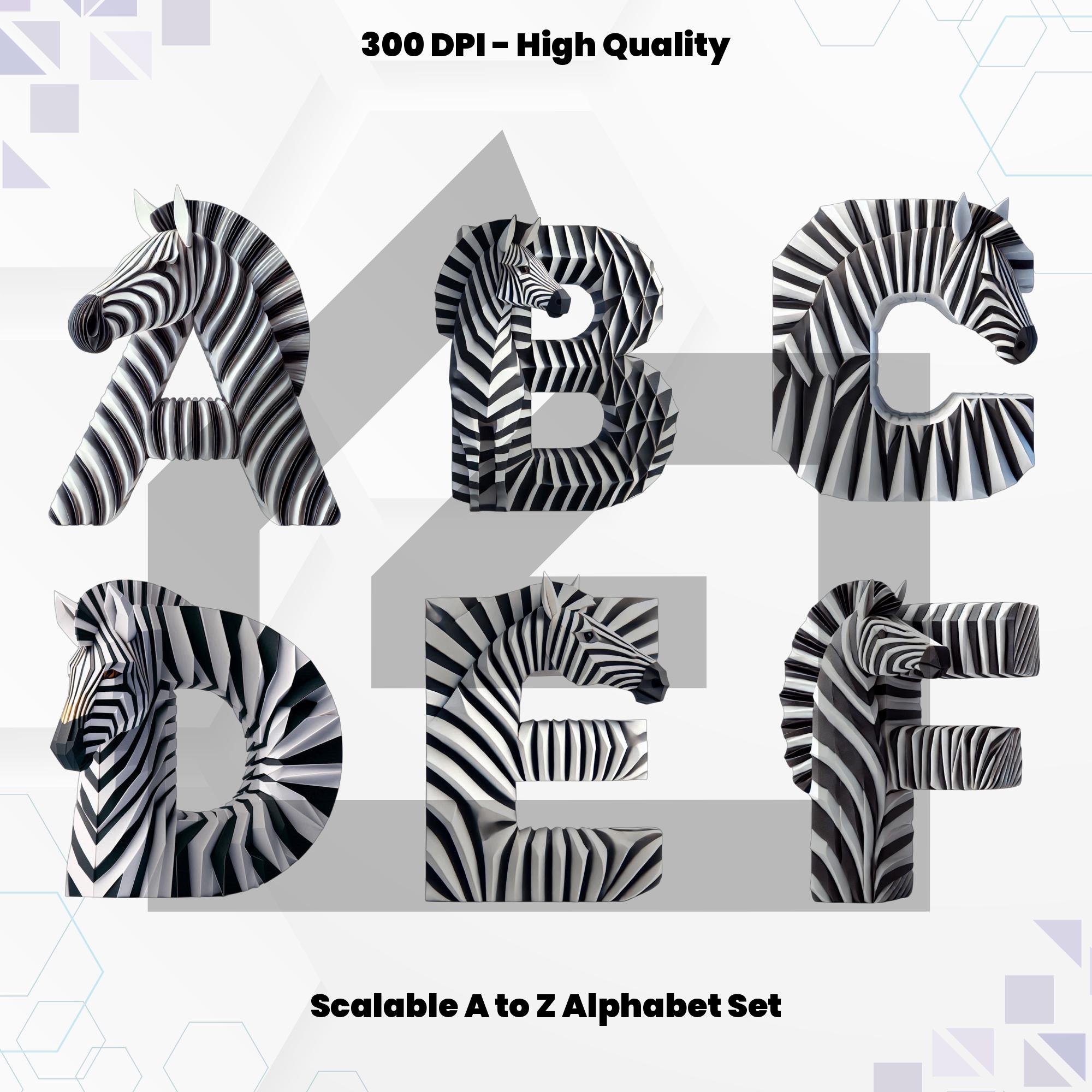 Origami Zebra Alphabet and Numbers Set | Unique Sublimation PNG Clipart ...