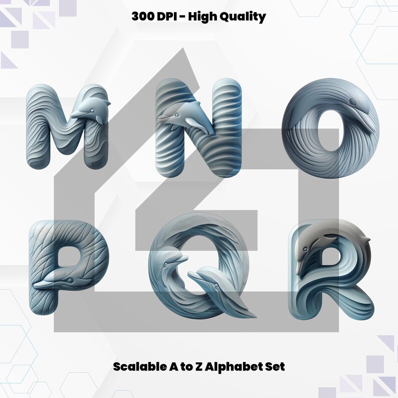 Dolphin Alphabet Clipart: 3D Doodle Letters & Numbers (PNG Digital ...