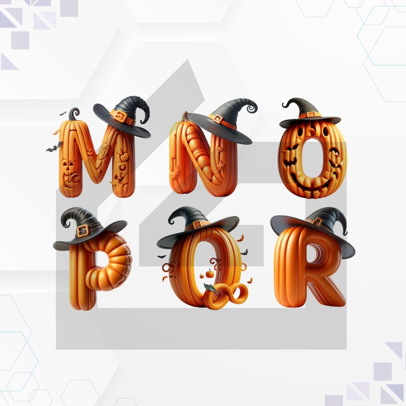 Halloween Pumpkin Witch Hat Alphabet PNG Clip Art Bundle (digital File ...