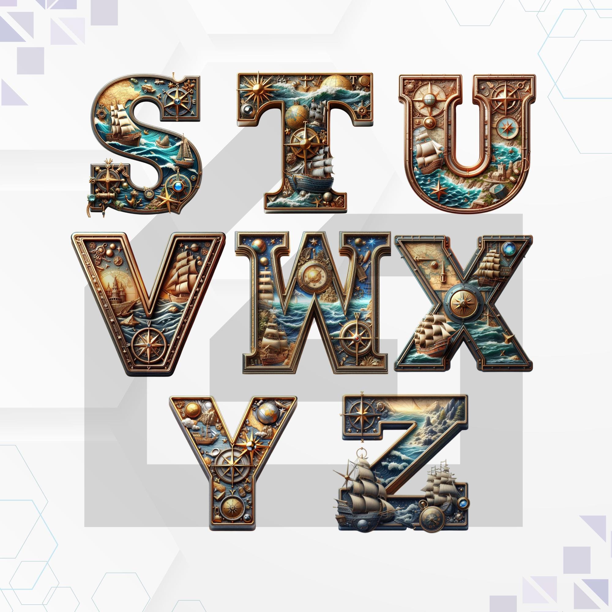 Marine Map Alphabet PNG: Ocean Wave Font, Nautical Letters (digital ...