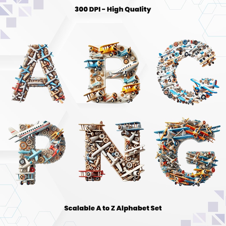 Plane Themed Toy Kids Alphabet and Numbers | 3D Sublimation PNG Clipart ...