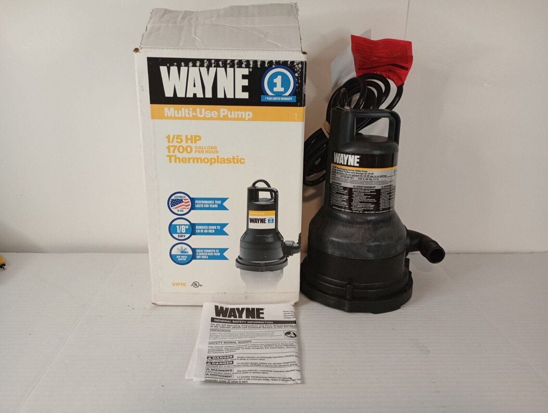 WAYNE VIP15 1/5 HP Thermoplastic Portable Electric Water Removal Pump ...