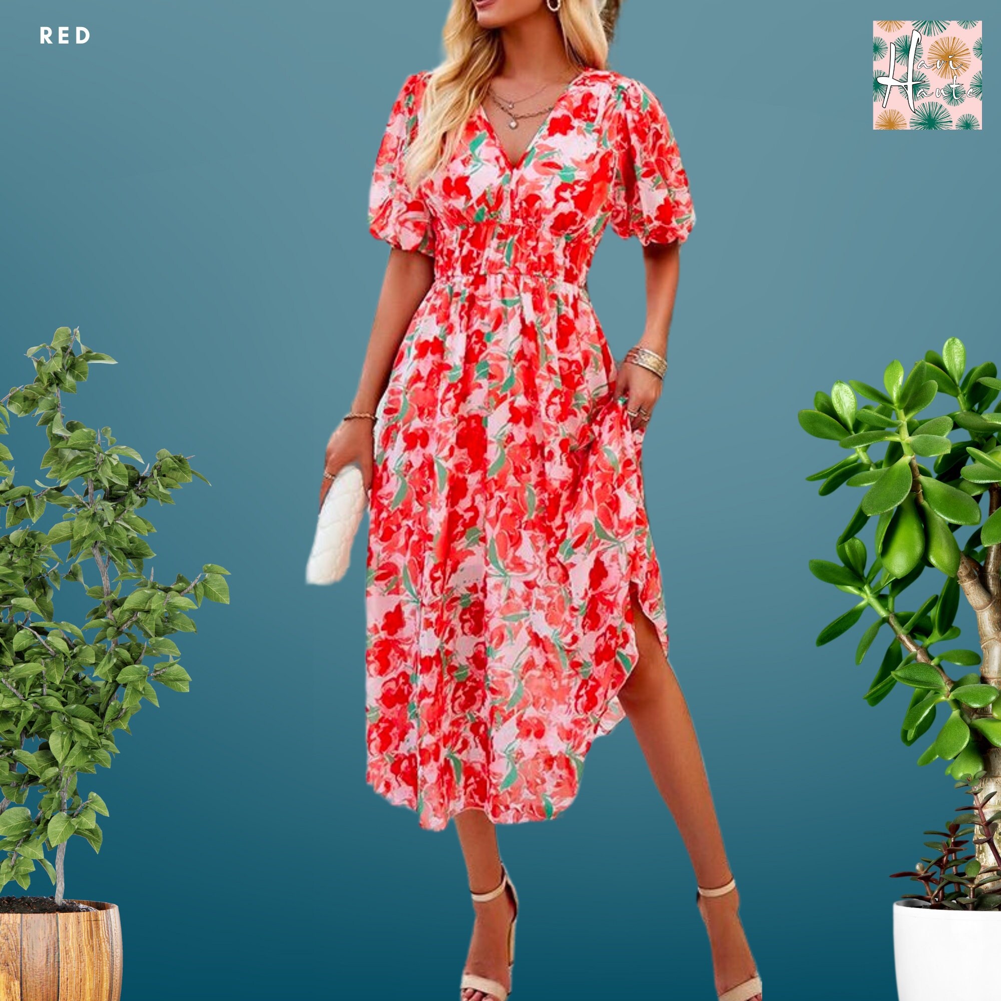 Womens Spring Summer Dress, Womens Holiday Casual Print Dress, Womens V ...