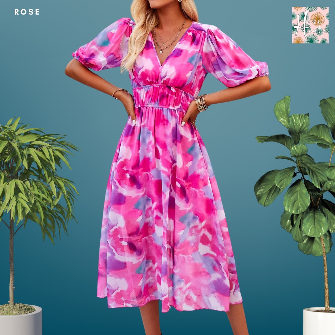 Womens Spring Summer Dress, Womens Holiday Casual Print Dress, Womens V ...