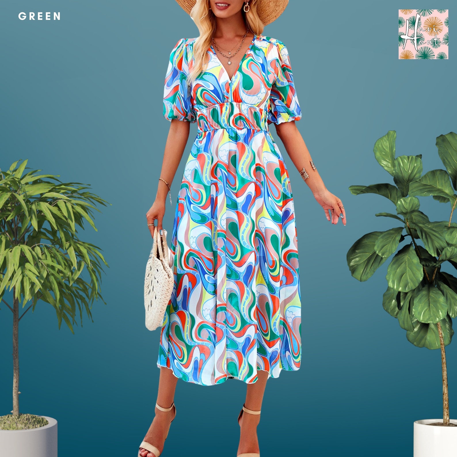 Womens Spring Summer Dress, Womens Holiday Casual Print Dress, Womens V ...