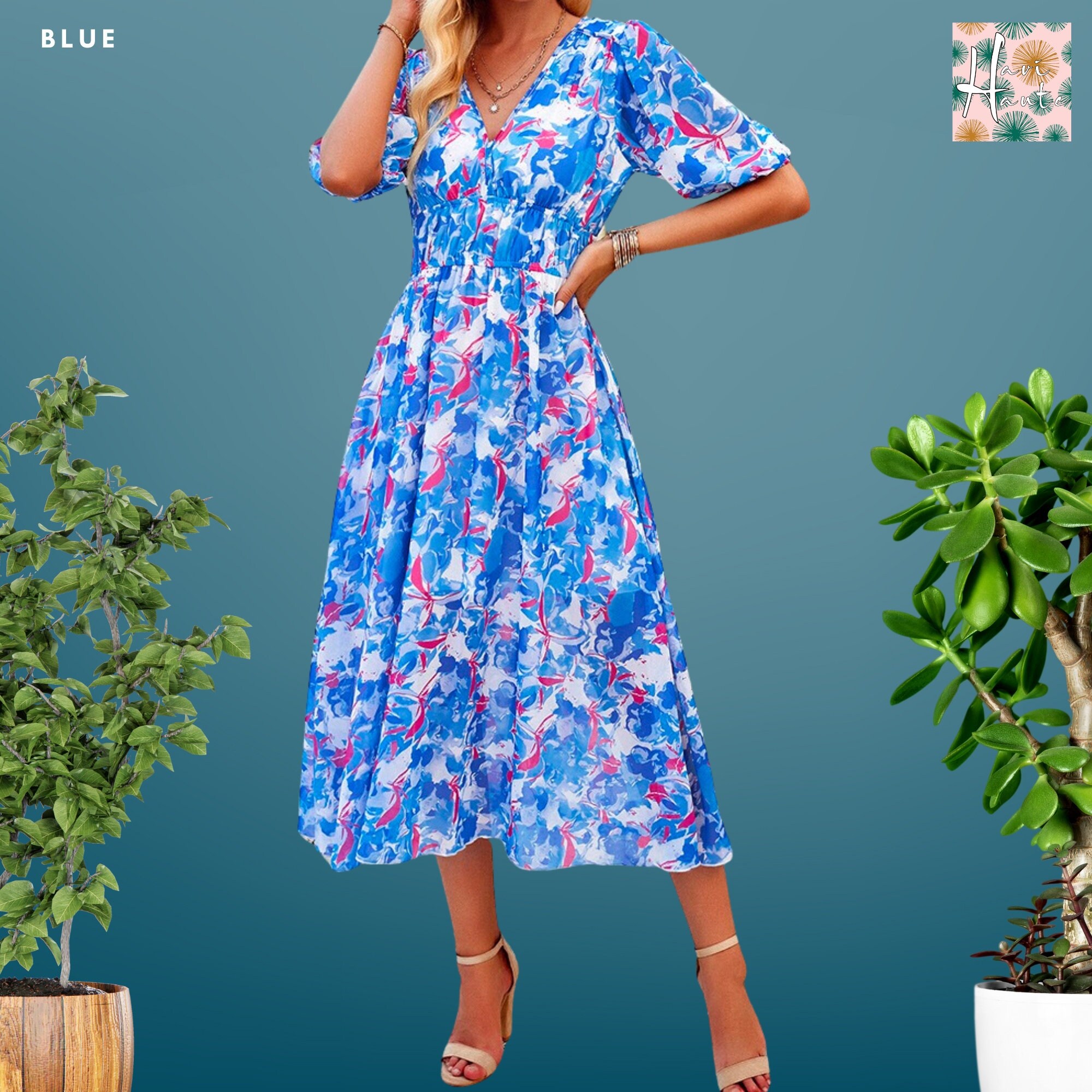 Womens Spring Summer Dress, Womens Holiday Casual Print Dress, Womens V ...