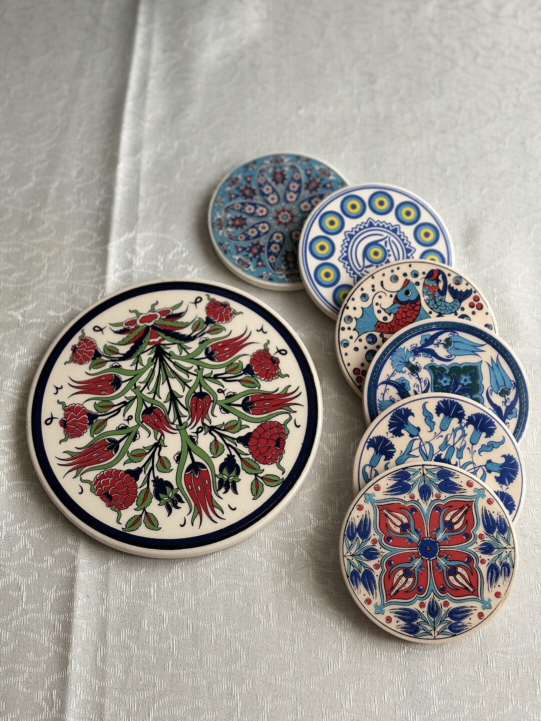 7x Turkish Set Drink Coaster Set, Ceramic Coaster Set, Mediterranean ...