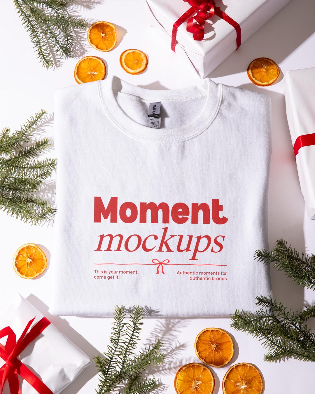 Gildan 18000 Christmas Mockup White Crewneck Mockup Natural Sweatshirt ...