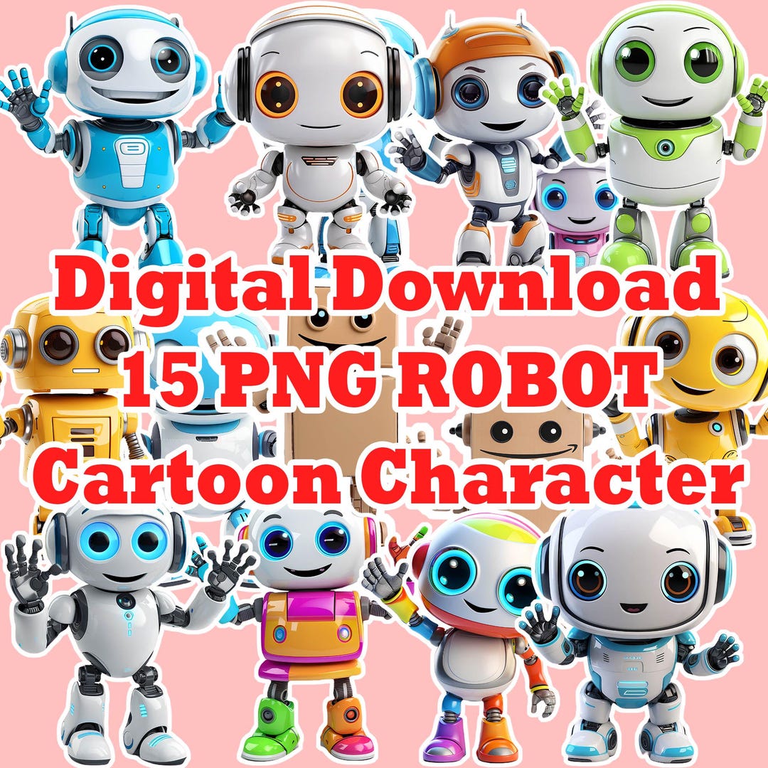 Digital Download 15 Cute Android Robots on Transparent Background PNG ...