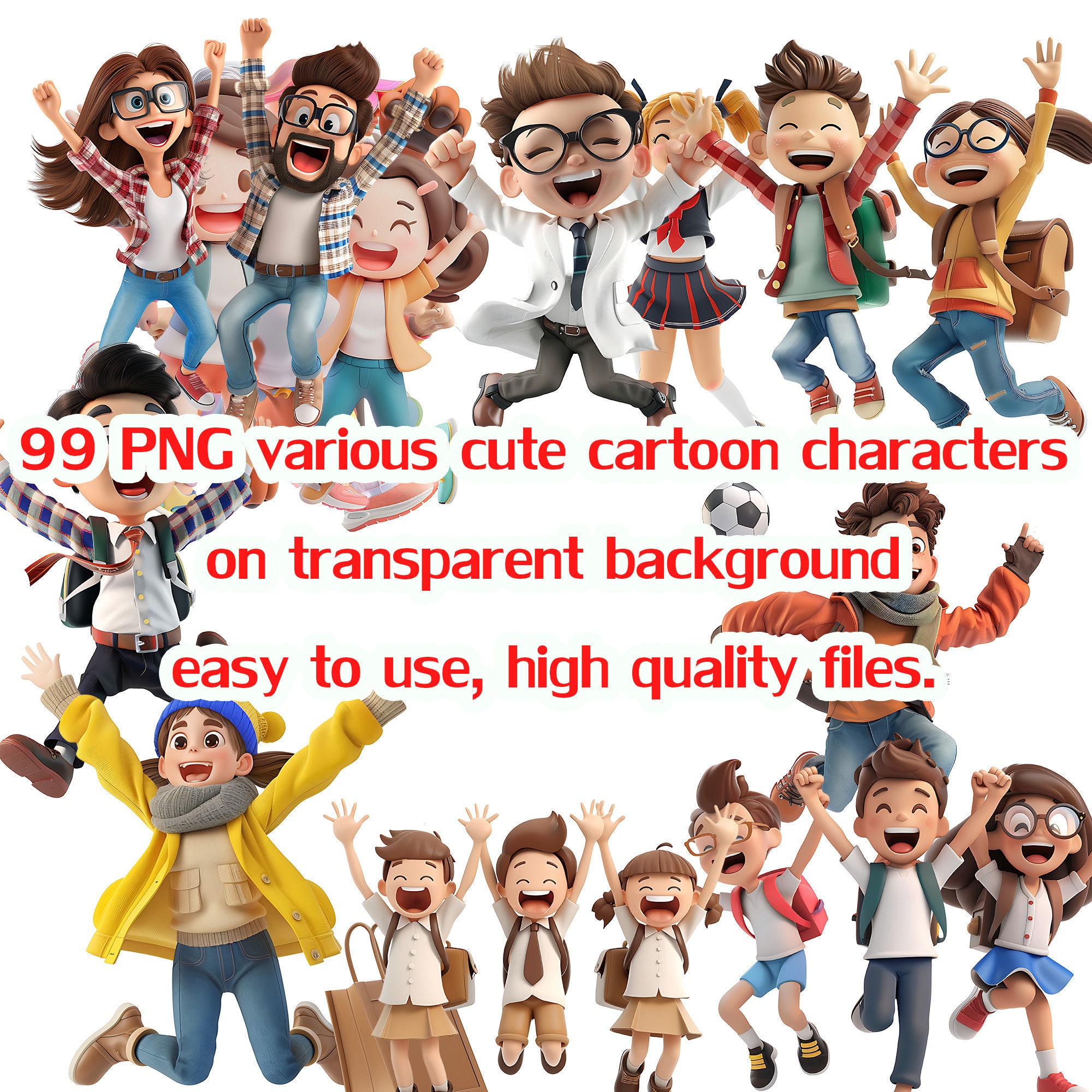 99 PNG Transparent Background Designs Diverse Cartoon Characters Give a ...