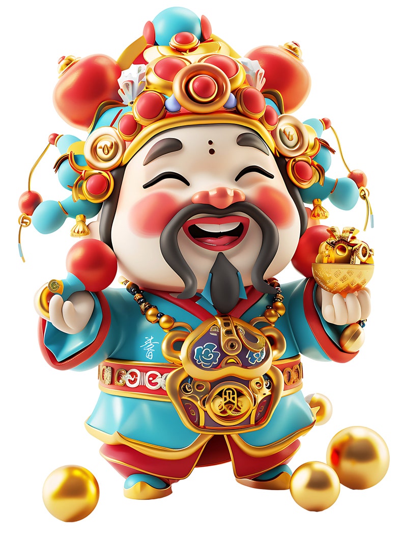 4 PNG Set Images of Chinese Lucky Gods Can Be Printed as Stickers and ...