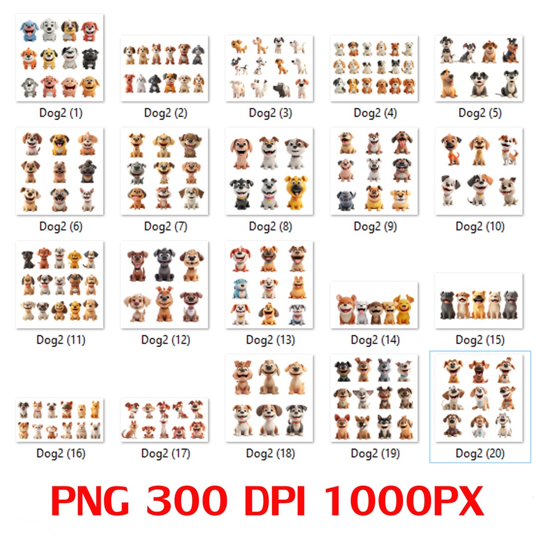 PNG Set of 20 Cute Dogs, 300 Dpi, Long Side Size 1000 Pixels - Etsy
