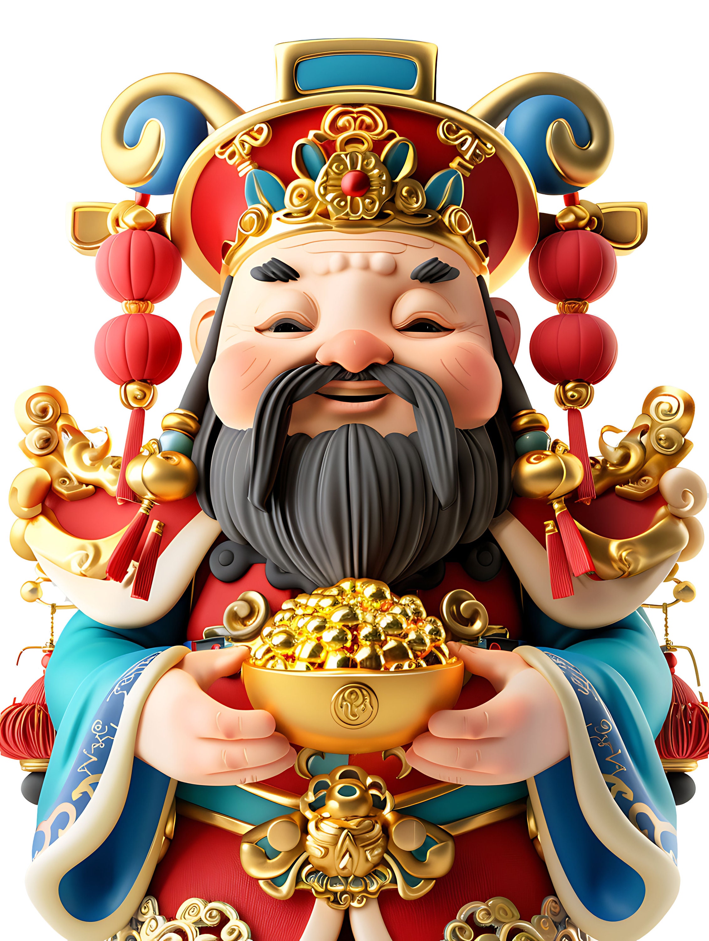 4 PNG Set Images of Chinese Lucky Gods Can Be Printed as Stickers and ...