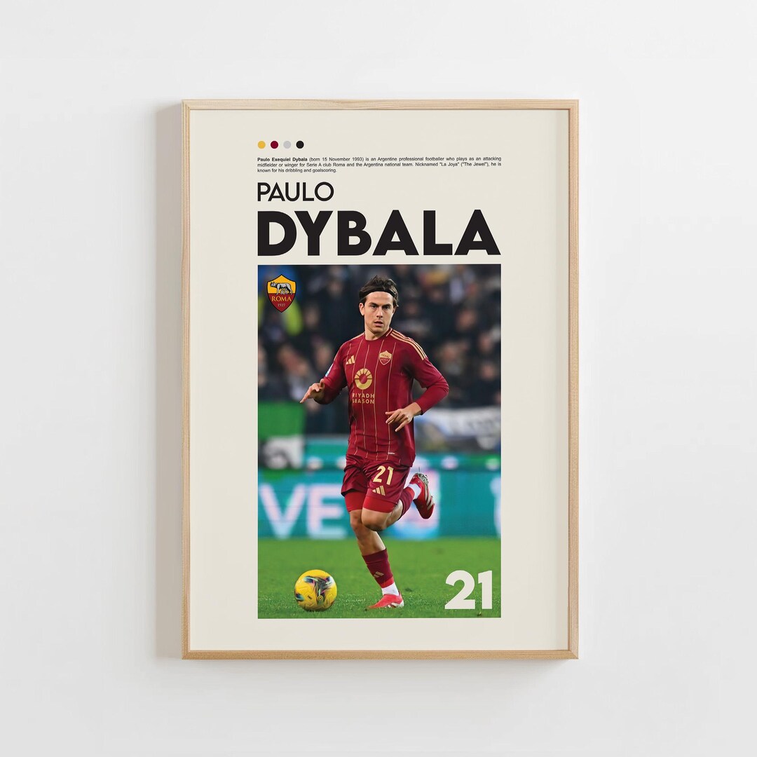 Paulo Dybala Poster, AS Roma Poster, Paulo Dybala Print Art, Football ...