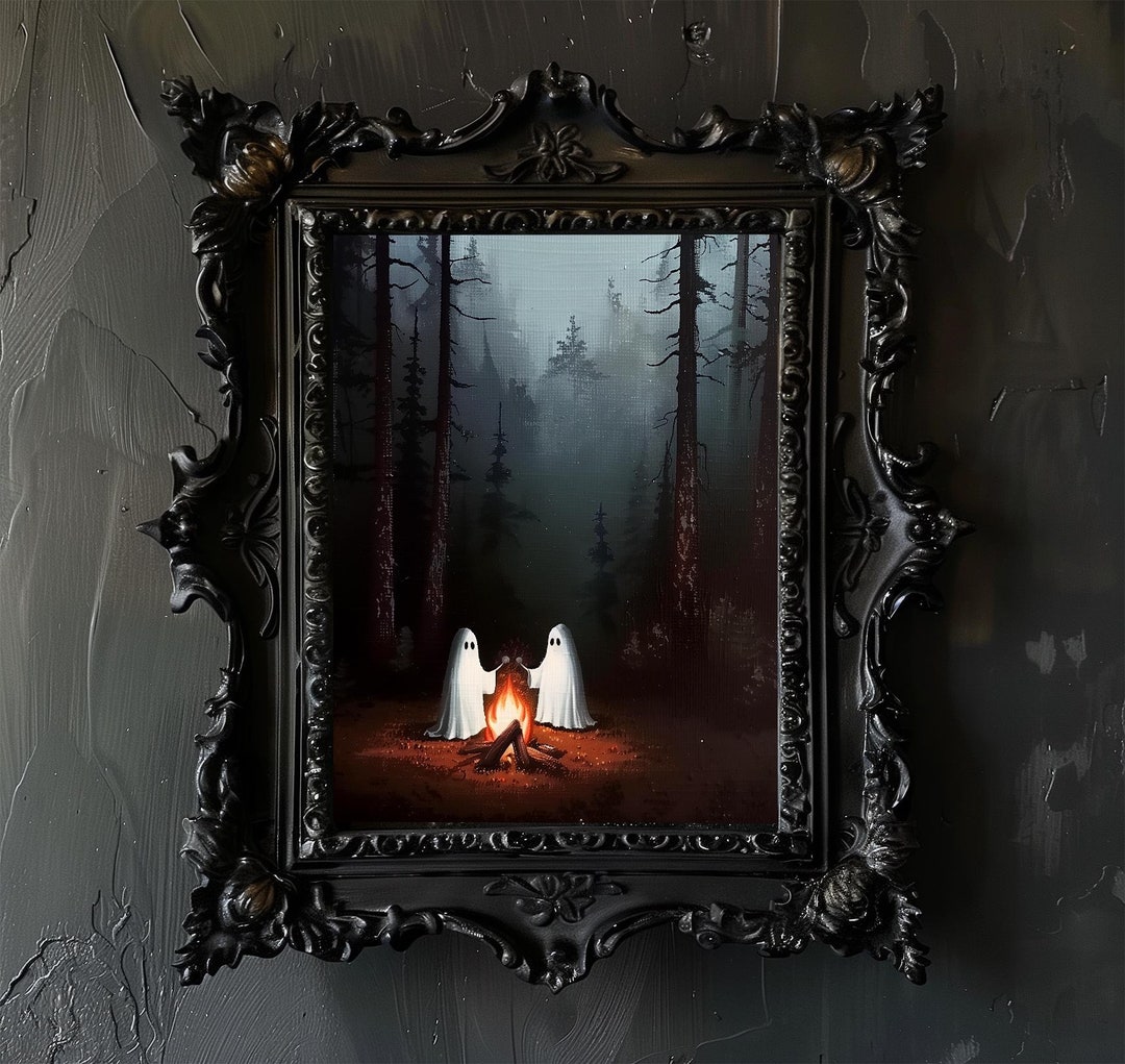 Ghost Camping Print, Spooky Halloween Art, Vintage Poster, Dark ...