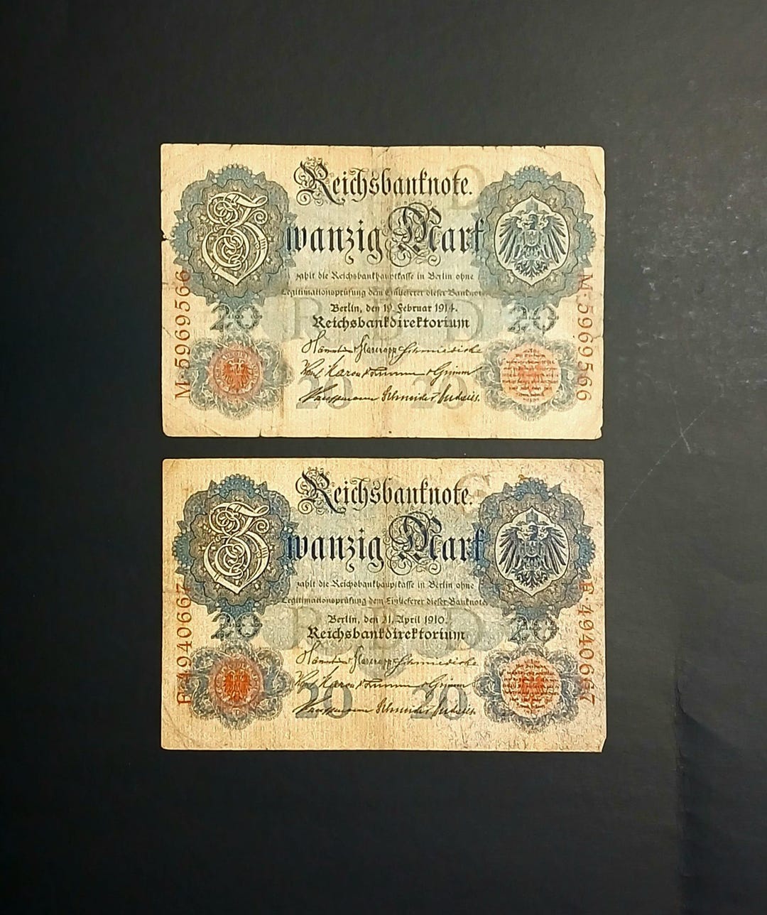 WWI 1910/1914 German Empire 20 Mark Reichsbanknote Set - Etsy