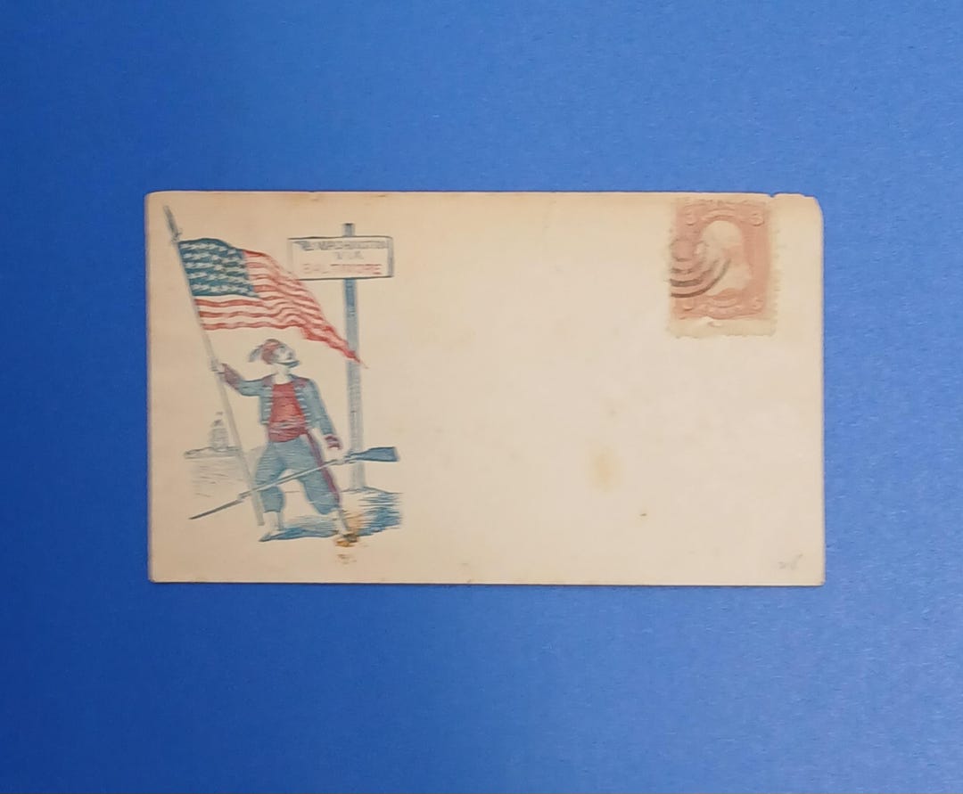 Used Civil War Patriotic Cover "zouave With Flag" Sc#65 Rose Bullseye ...