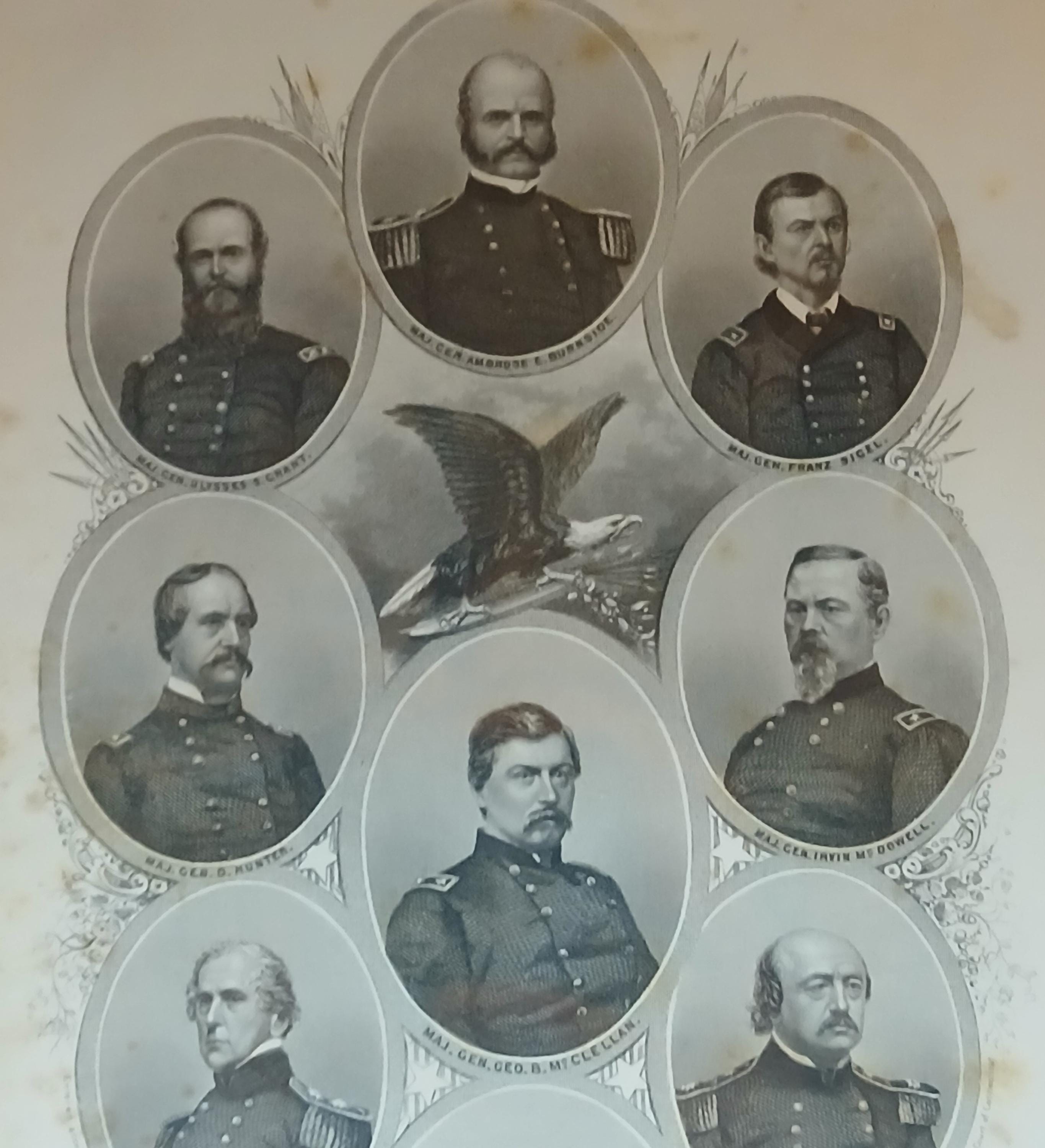 Framed 1863 Original Civil War Print of Union Generals Incl. Grant ...