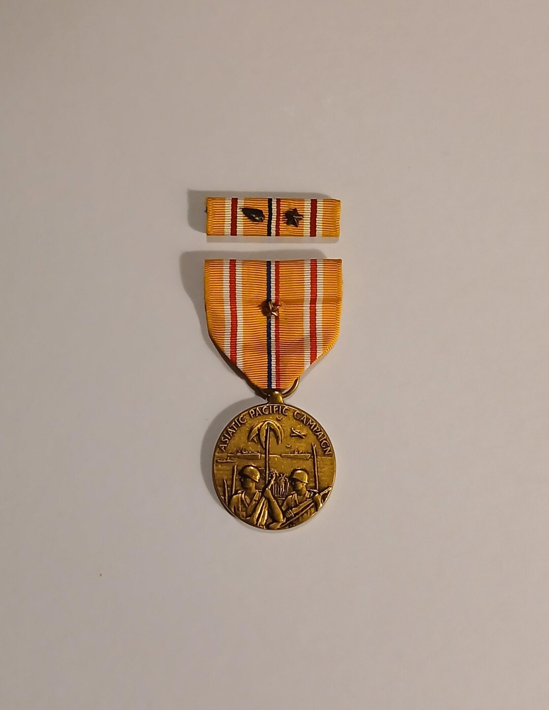 WWII U.S. Asiatic-pacific Campaign Award Medal and Ribbon Bar With ...