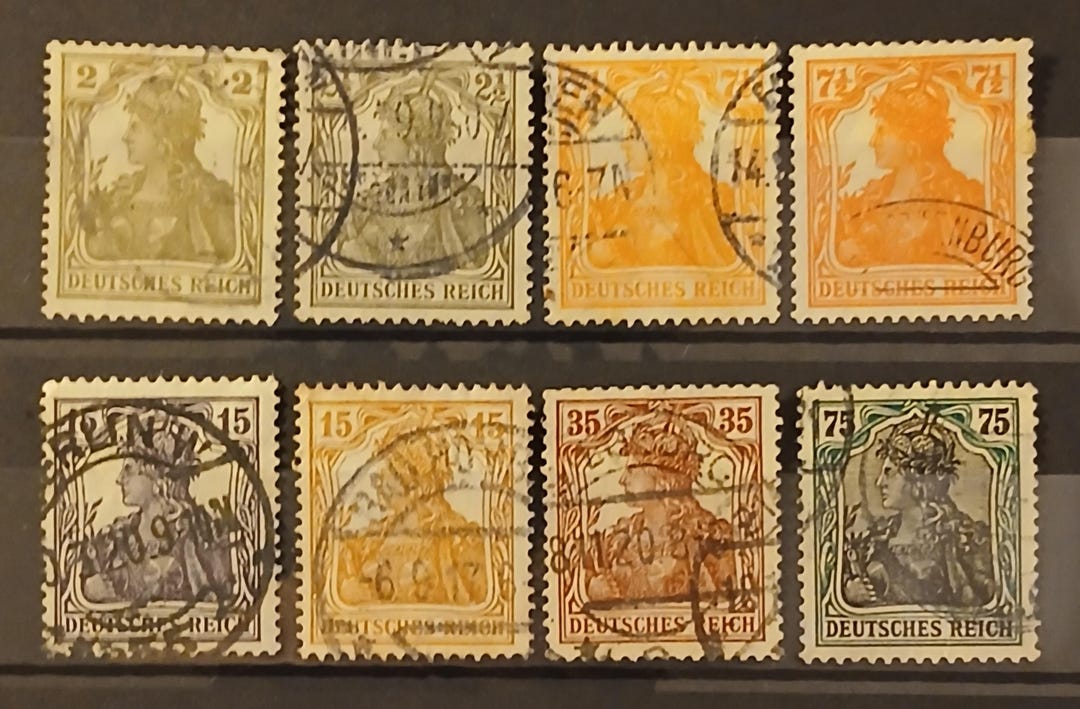 First World War Era 1916-1918 Issue Germania Used 8 Stamp Complete Set ...