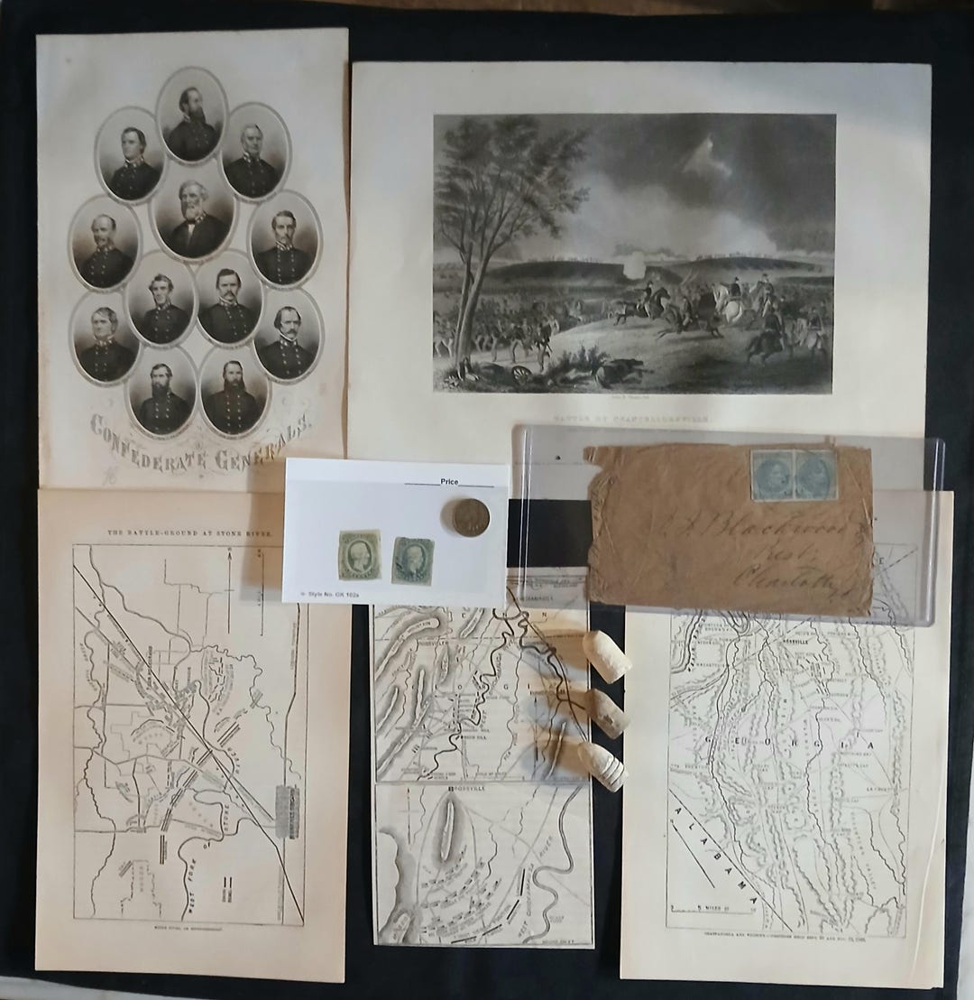 Authentic Civil War 12 Piece Confederate Collection; Portraits,stamps ...