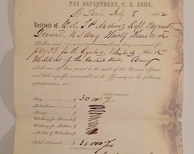 Civil War Era Official U.S. Army Pay Document Dated 8 July 1862 - Etsy