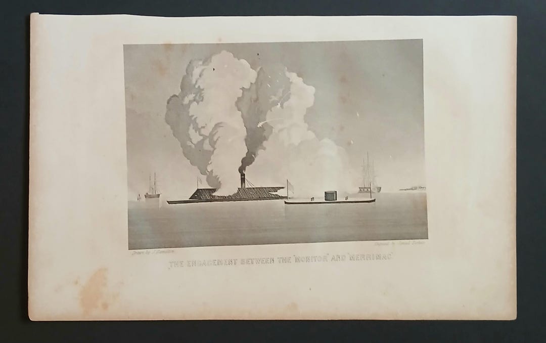 Civil War Naval Print: Monitor Vs Merrimac, 1865 Copper Engraving - Etsy