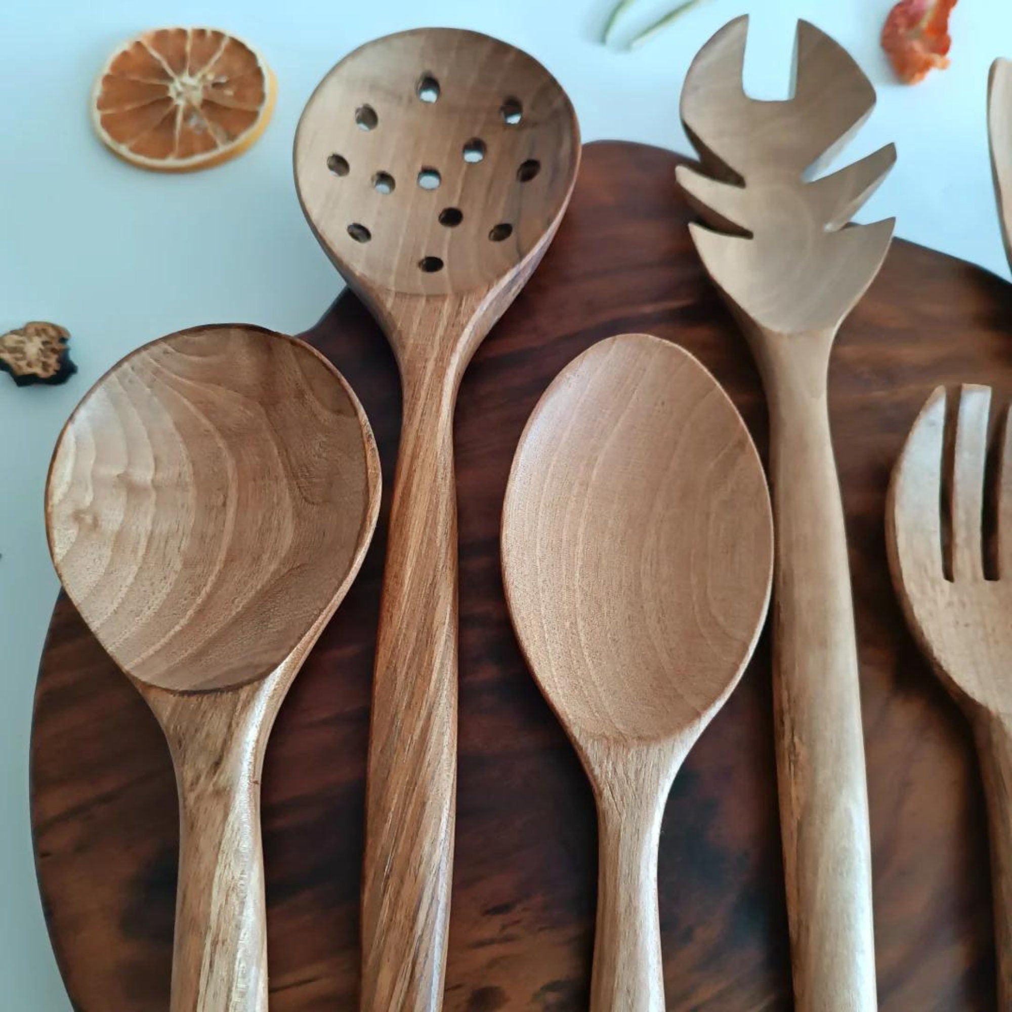 Wood Kitchen Utensil Set, Walnut Wood Utensil, 100% Natural, Resin ...