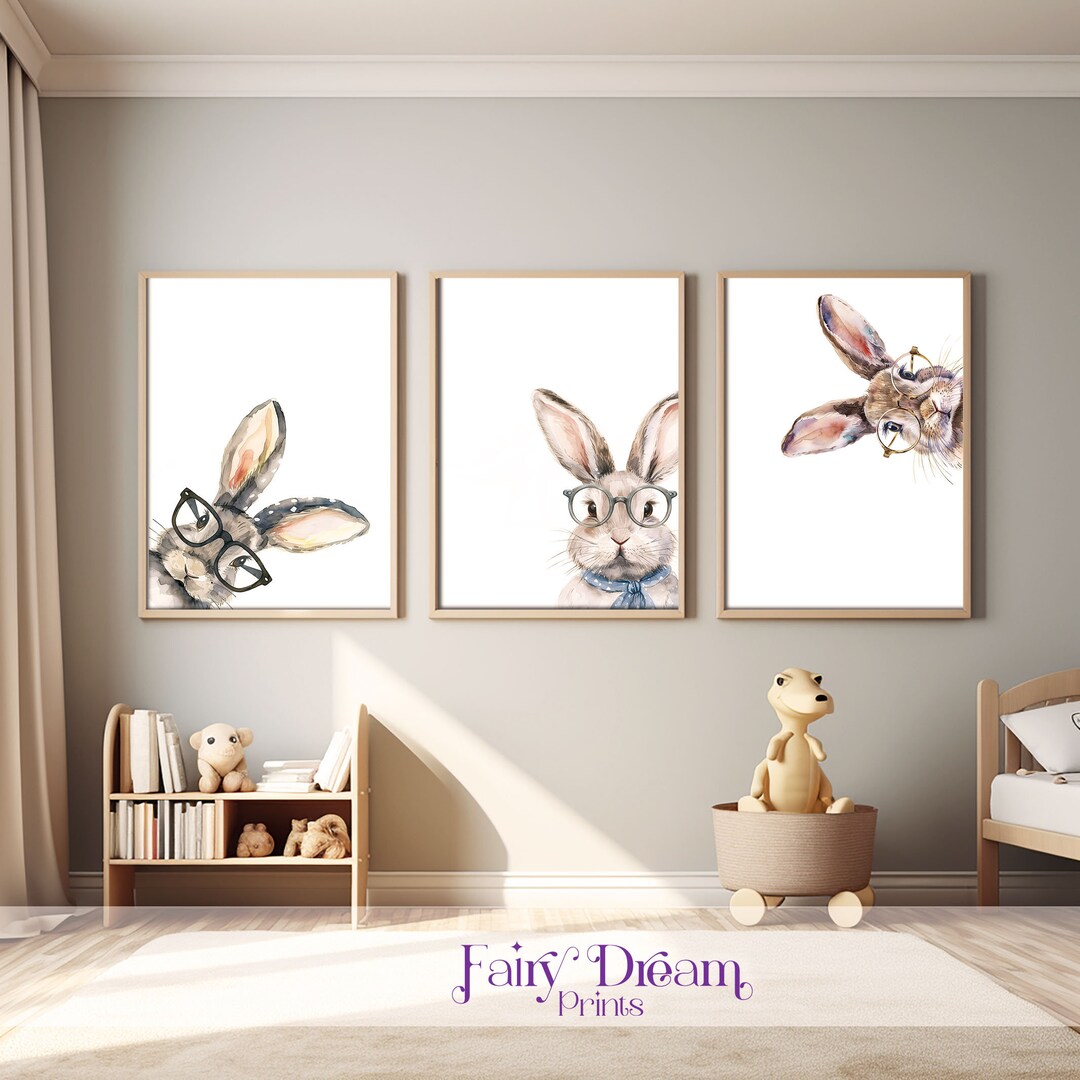 Cute Bunny Nursery Print, Neutral Nursery Decor, Baby Rabbit Nursery ...