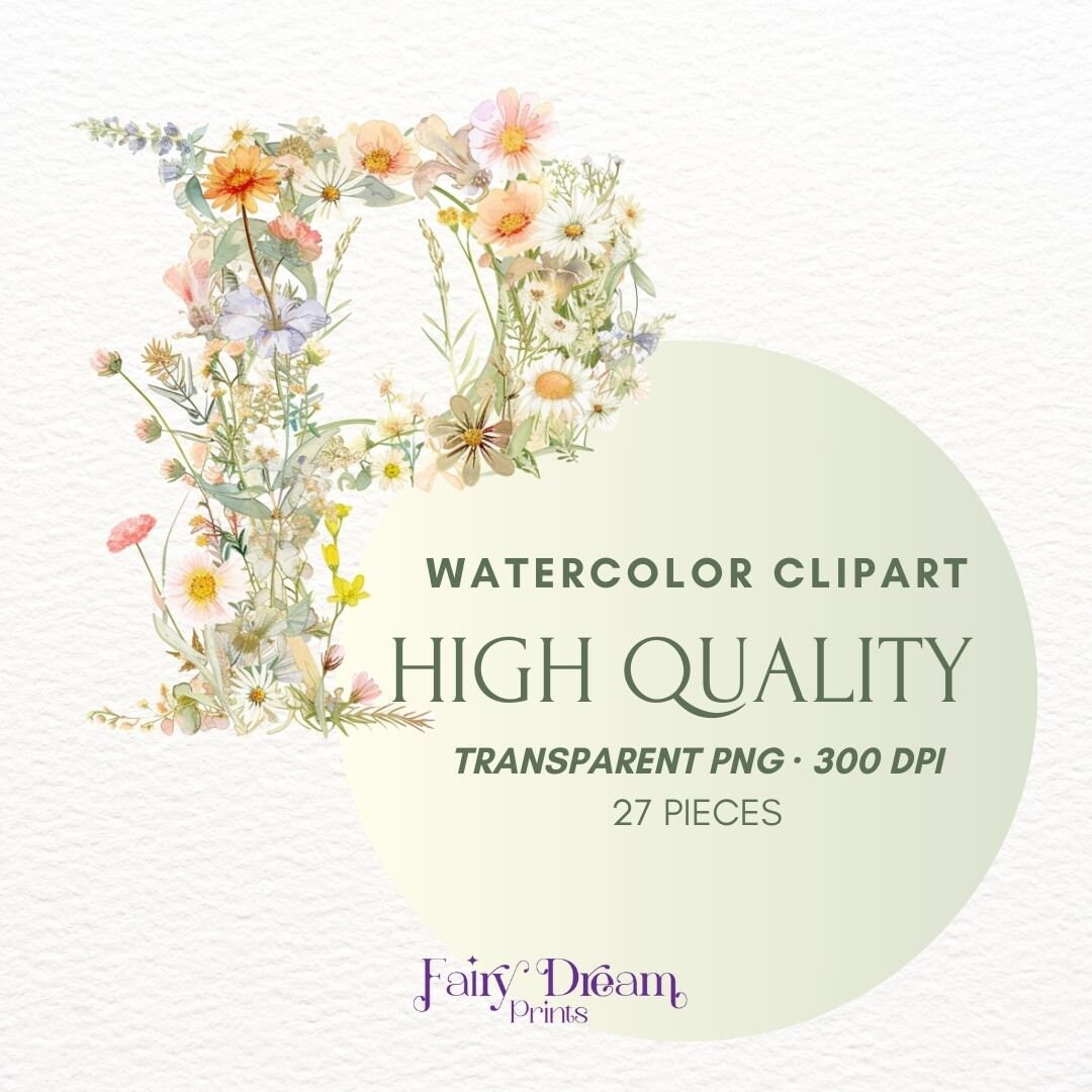 Watercolor Floral Alphabet Clipart, Monogram Font (digital Download) - Etsy