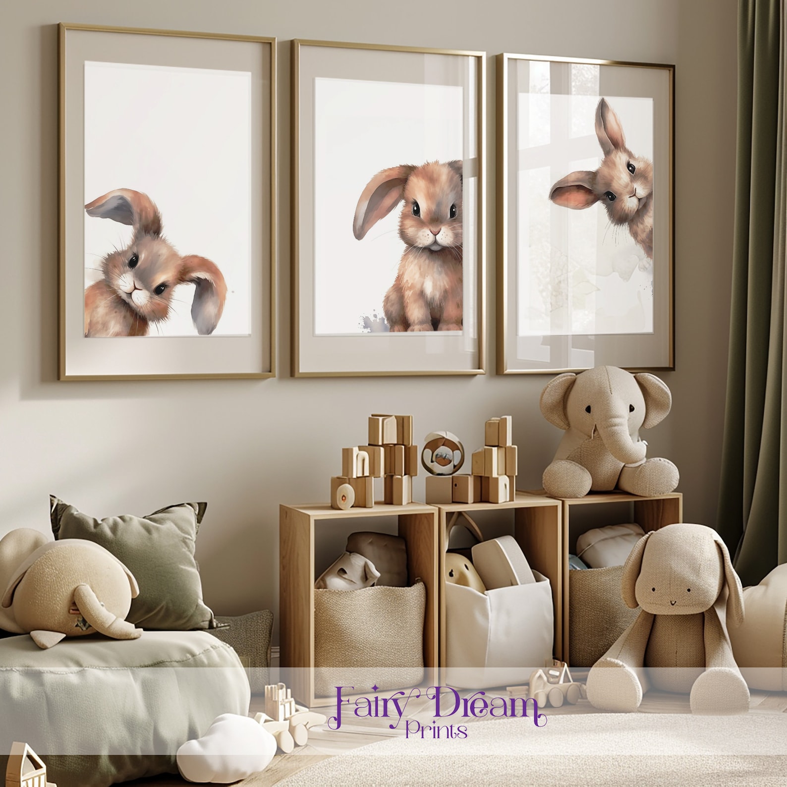 Bunny Nursery Prints Set of 3, Baby Bunny Animal Wall Art, Girl Nursery ...
