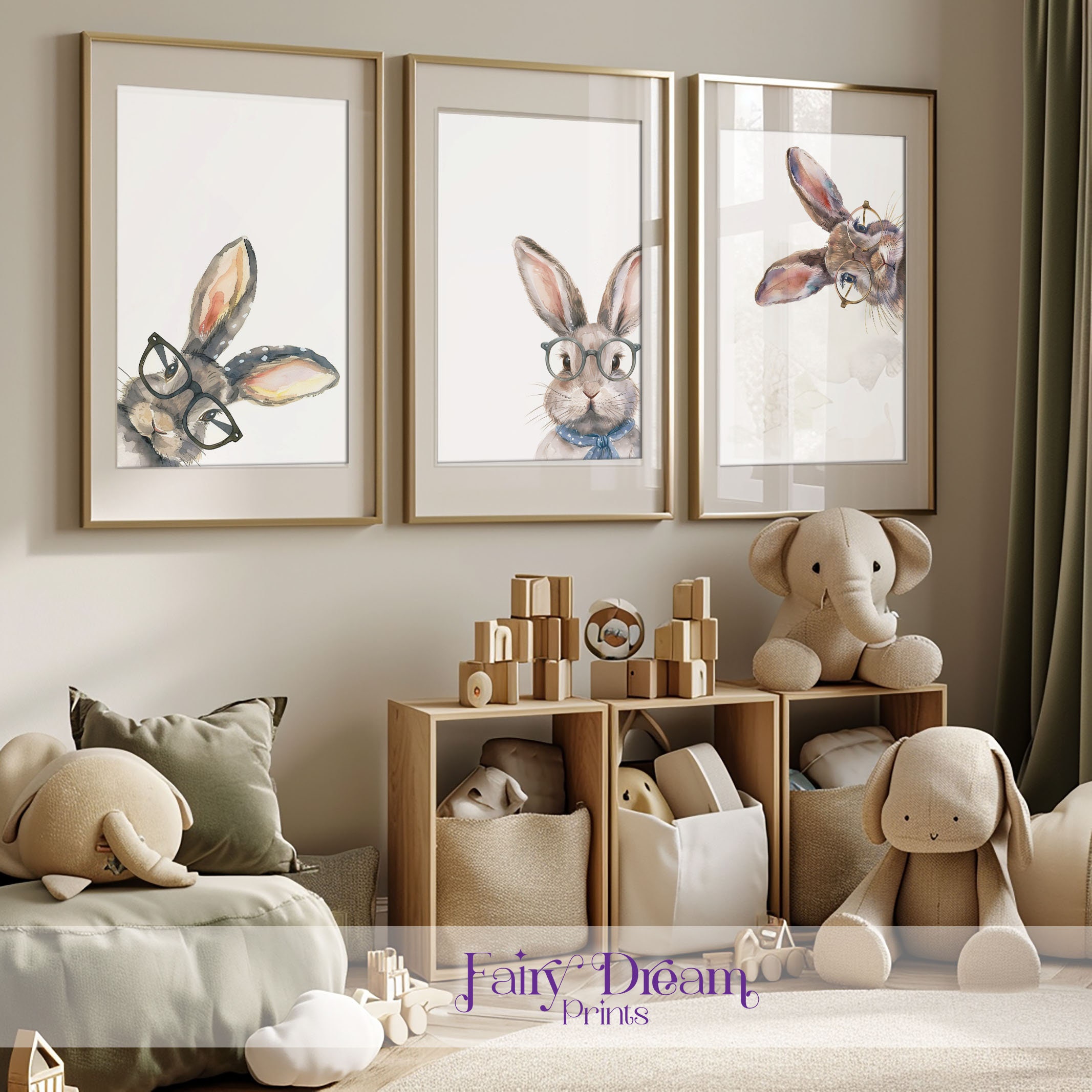 Cute Bunny Nursery Print, Neutral Nursery Decor, Baby Rabbit Nursery ...