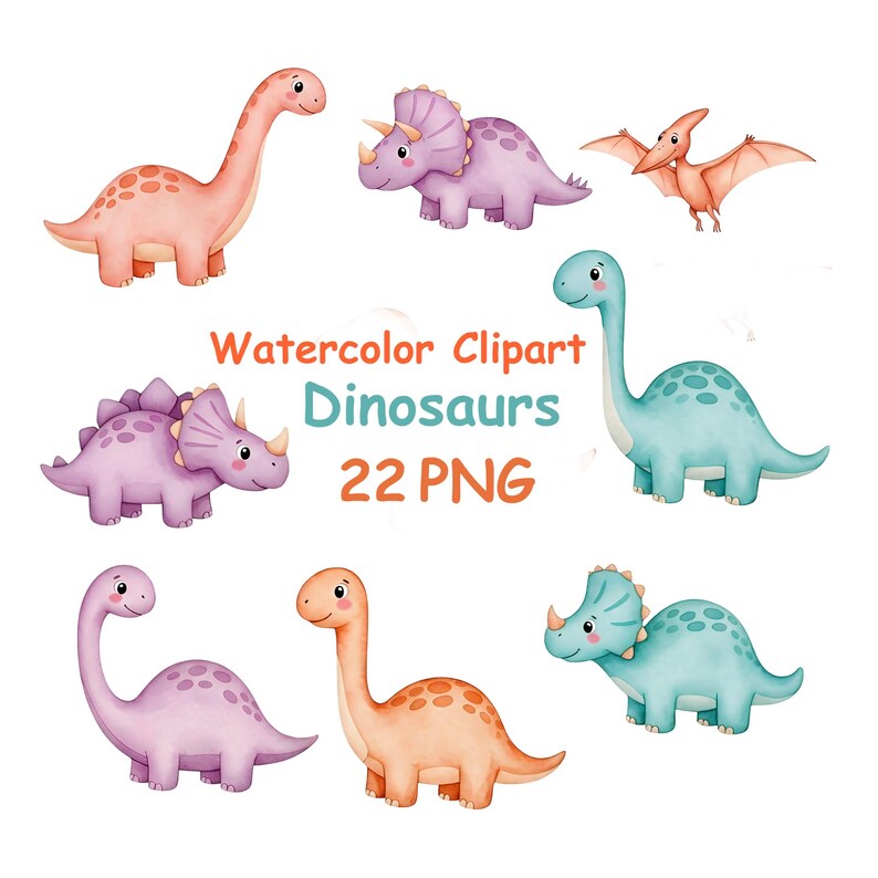 Dinosaurs Watercolor Clipart, 22 High Quality Transparent PNG ...