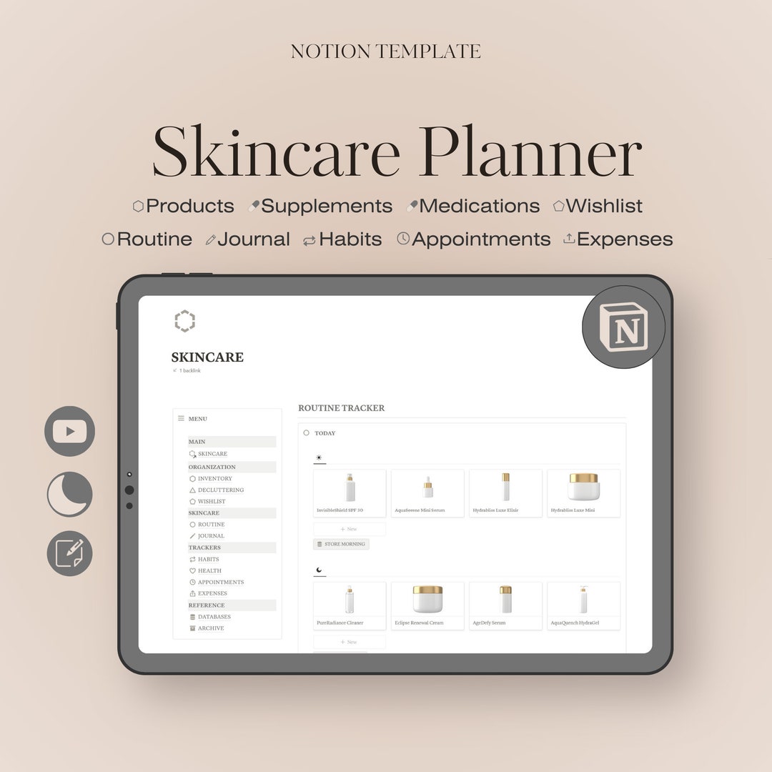 Skincare Planner Notion Template, Skincare Routine Tracker, Digital ...
