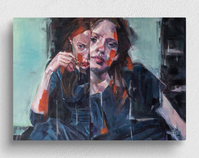 Surreal Portrait two, Modern Acrylic Painting on Canvas, Figurative ...