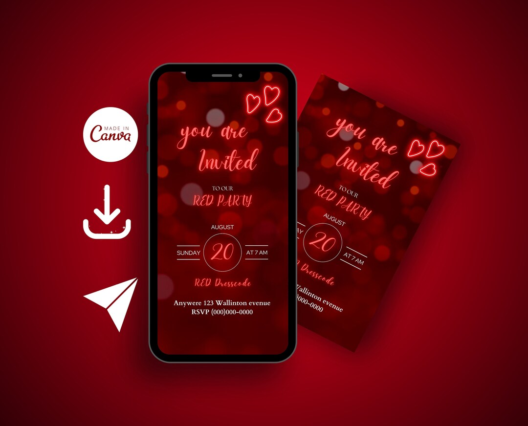 Editable Red Party Invitation, Theme Party, Red Dresscode, Elegant ...