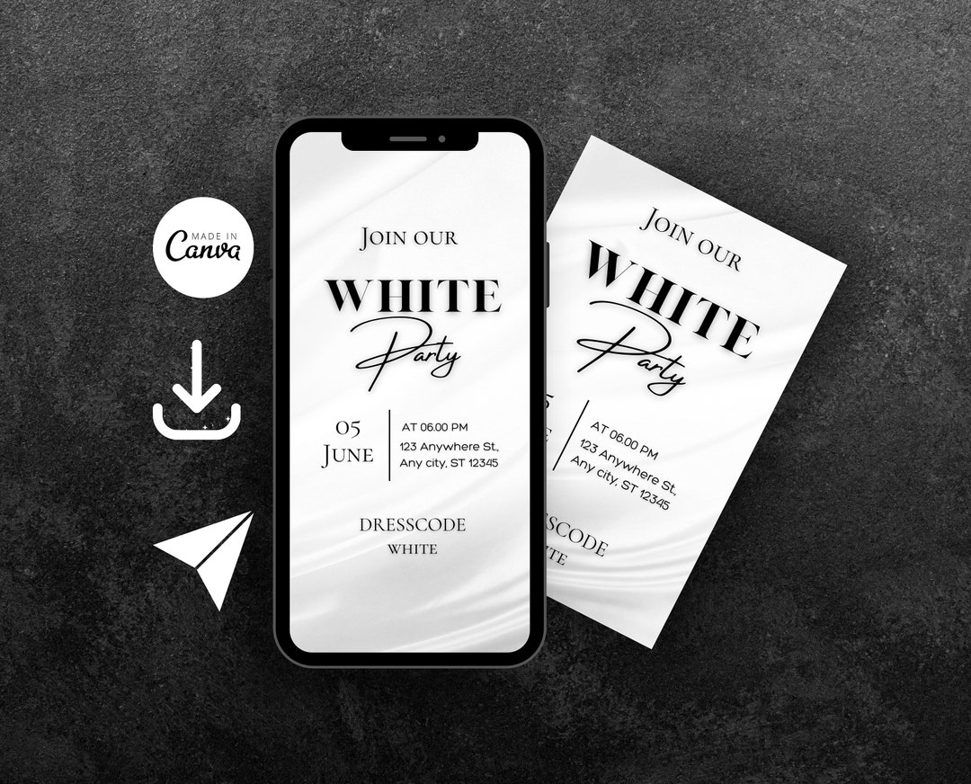 Editable White Party Invitation, Theme Party, White Dresscode, Elegant ...