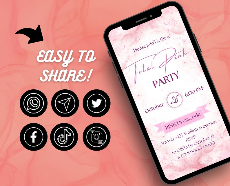 Editable Total Pink Party Invitation, Theme Party, Pink Dresscode ...