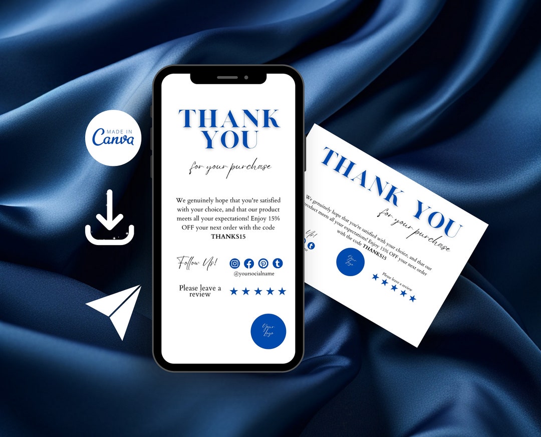 Editable Thank You Card, Thank You for Your Purchase, Business Card ...