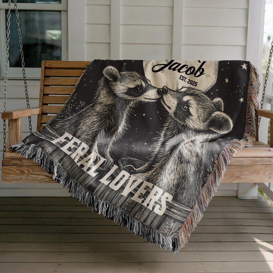 Custom Raccoon Blanket With Text, Feral Raccoon Woven Blanket ...