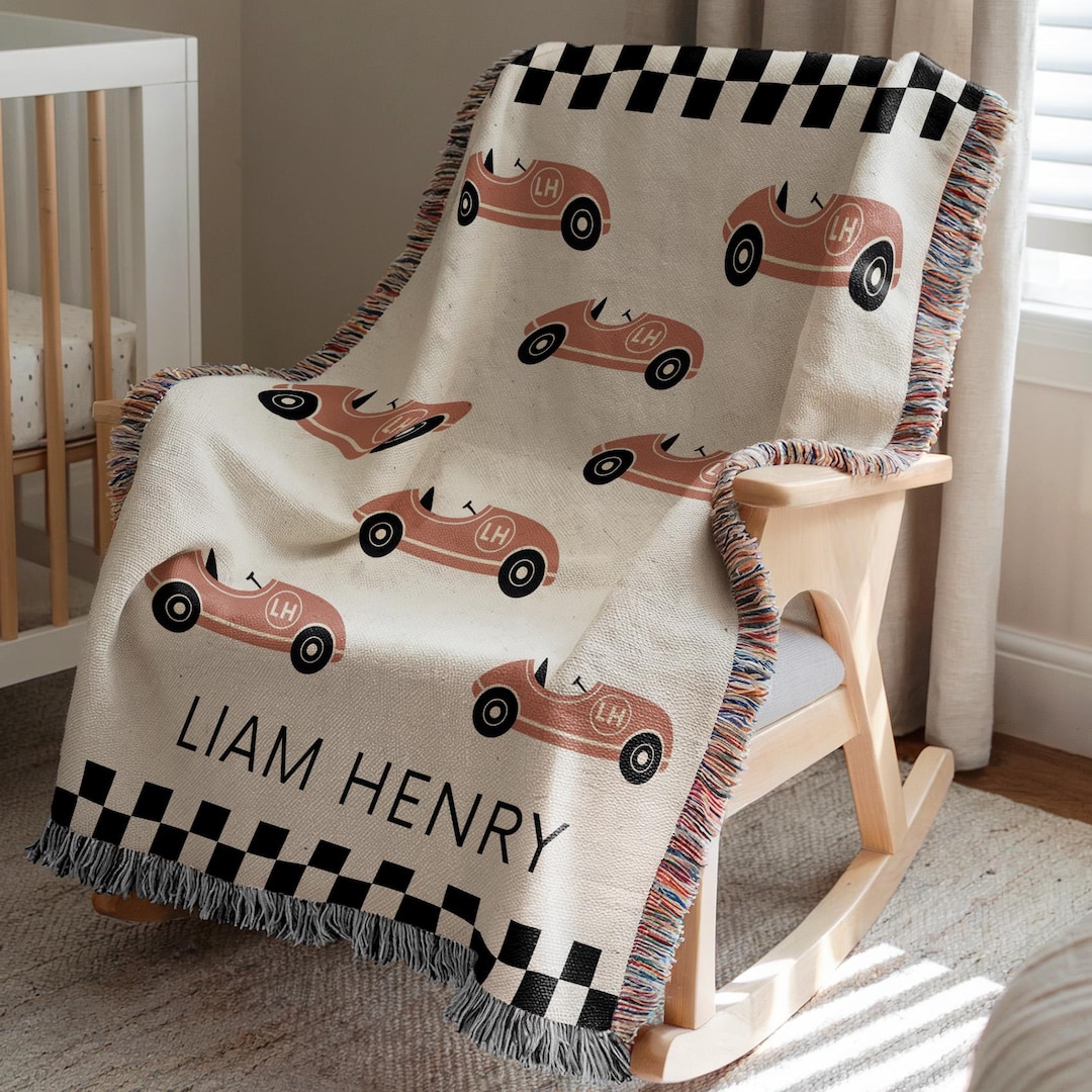 Personalized Vintage Race Car Blanket, Custom Baby or Kids Name, Baby ...