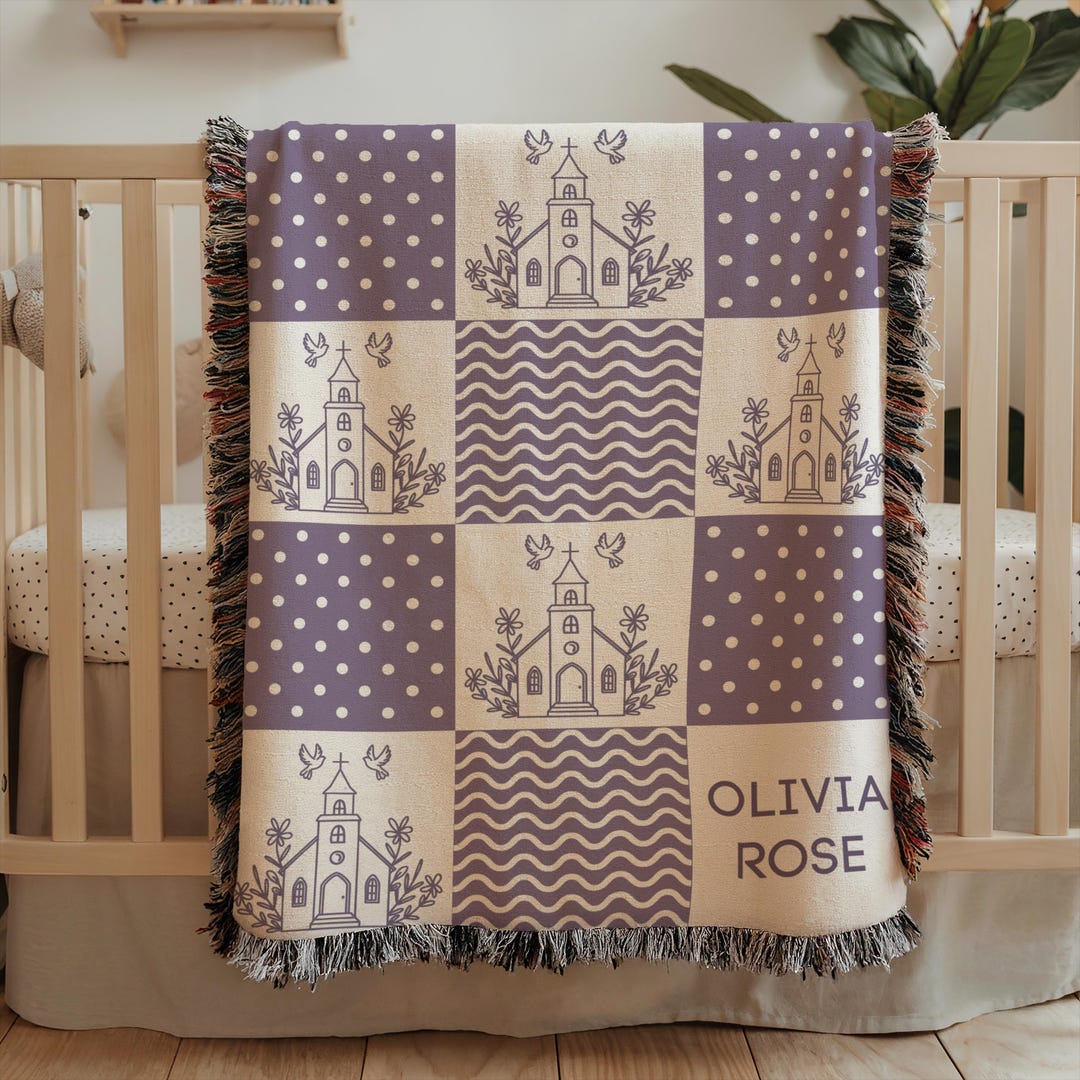 Personalized Baptism Baby Blanket Girl, Custom Name Woven Throw, Church ...