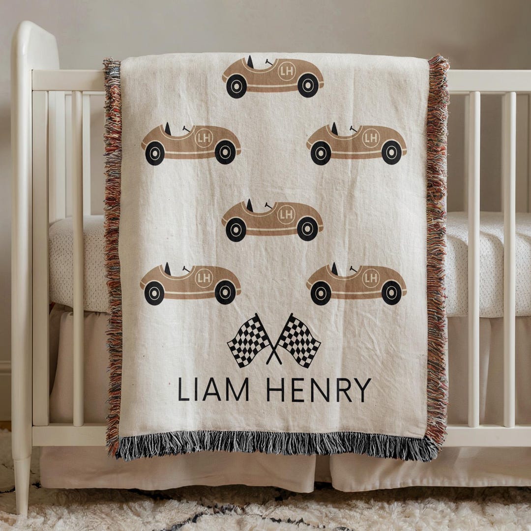 Personalized Race Car Baby Blanket With Name, Custom Woven Toddler ...